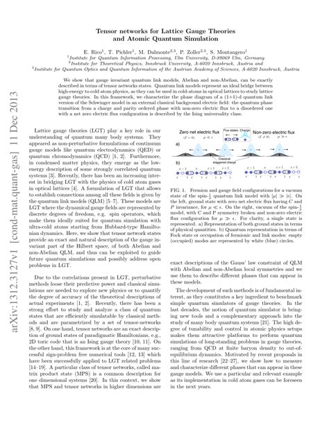 Pdf Tensor Networks For Lattice Gauge Theories And Atomic Quantum Simulation
