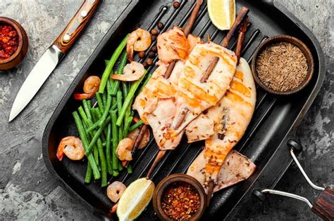 Premium Photo Grilled Squid On A Skewer