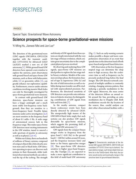 Pdf Science Prospects For Space Borne Gravitational Wave Missions