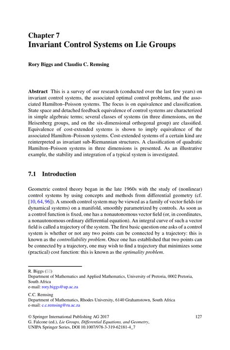 Pdf Invariant Control Systems On Lie Groups