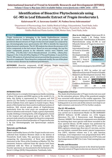 Pdf Identification Of Bioactive Phytochemicals Using Gc Ms In Leaf Ethanolic Extract Of Tragia