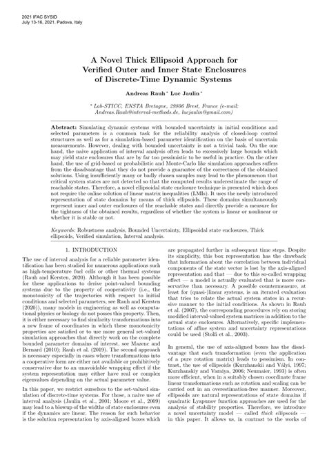 Pdf A Novel Thick Ellipsoid Approach For Verified Outer And Inner State Enclosures Of Discrete