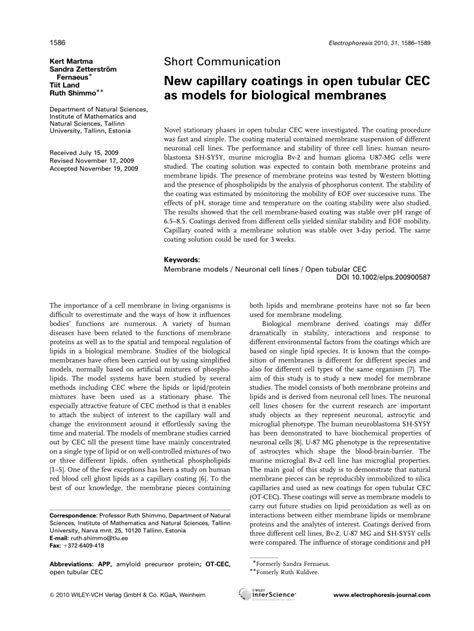 Pdf New Capillary Coatings In Open Tubular Cec As Models For