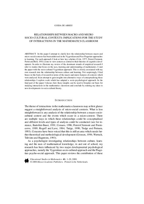 Pdf Relationships Between Macro And Micro Socio Cultural Contexts