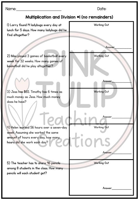 Worded Maths Problems Worksheets Etsy