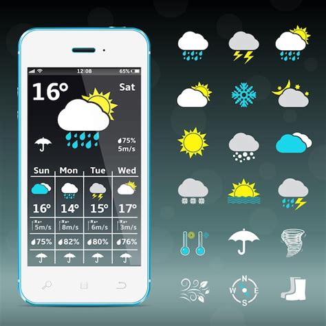 Premium Vector Realistic Mobile Phone With Weather Forecast Widget
