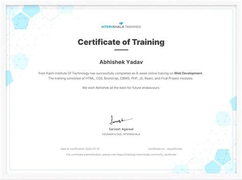 abhishek yadav on linkedin i get certificate of completing web development from internshala 2023