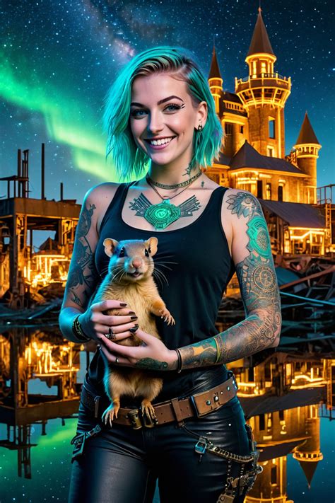 Anisotropic Rendering Of A Cyberpunk Smiling Girl In Neon Ta By