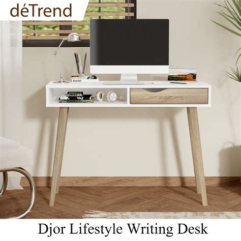 Detrend Writing Desktabl Solid Wood Leg Open Storage Drawer Study