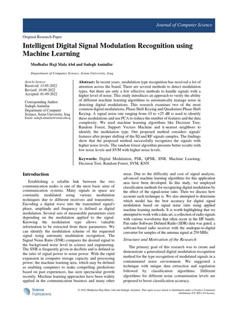 intelligent digital signal modulation recognitionusing machine learning