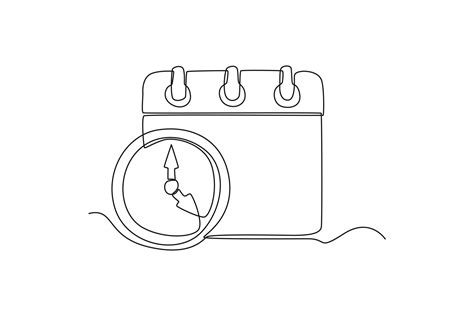 Single One Line Drawing Calendar With Clock Event Planner Concept Continuous Line Draw Design