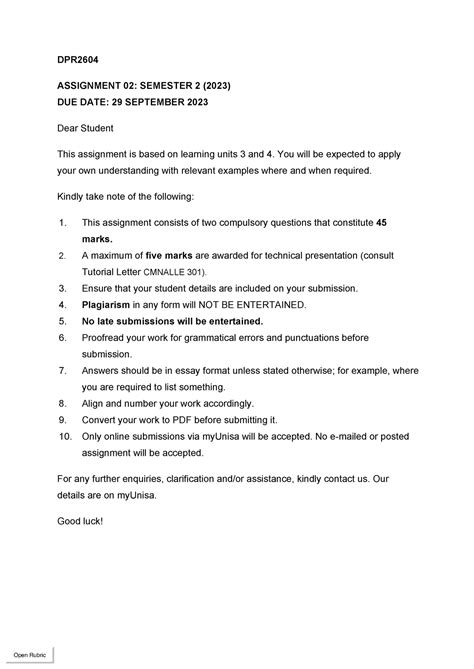 Assignment 02 Dpr2604 S2 2023 Dpr Assignment 02 Semester 2 2023 Due Date 29 September 2023