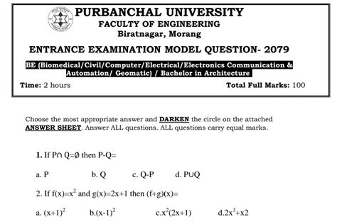 Purbanchal University Engineering Entrance Model Questions Gyanmark