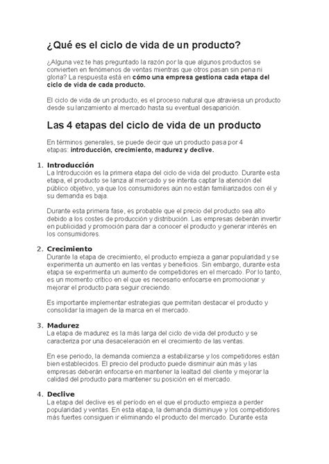 Qué Es El Ciclo De Vida De Un Producto ¿qué Es El Ciclo De Vida De Un