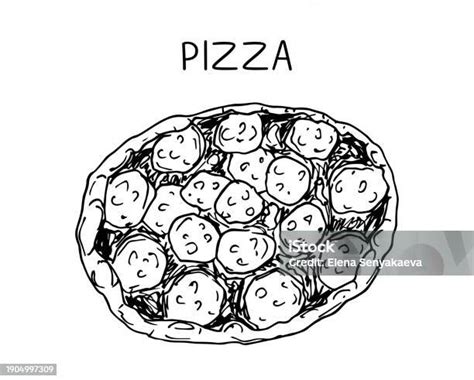 스케치 손으로 흰색 배경에 피자를 그립니다 이탈리아어 벡터 일러스트 레이 션입니다 건강한 식생활에 대한 스톡 벡터 아트 및 기타 이미지 건강한 식생활 검은색 고추류