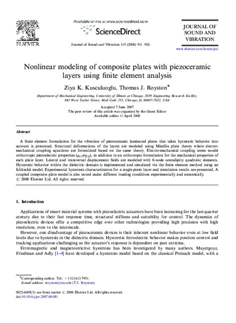 Pdf Nonlinear Modeling Of Composite Plates With Piezoceramic Layers Using Finite Element