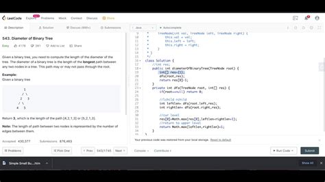 leetcode543 diameter of binary tree recursion youtube