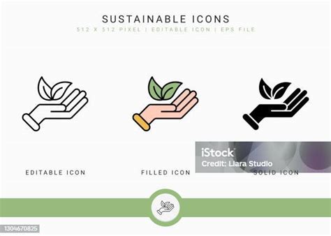 지속 가능한 아이콘은 솔리드 아이콘 라인 스타일로 벡터 일러스트레이션을 설정합니다 바이오 재활용 잎 개념 0명에 대한 스톡 벡터 아트 및 기타 이미지 Istock