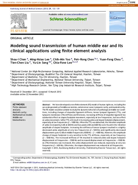 Pdf Modeling Sound Transmission Of Human Middle Ear And Its Clinical