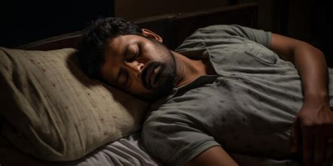 Premium Photo Man Sleeping Peacefully In Bed Generative Ai
