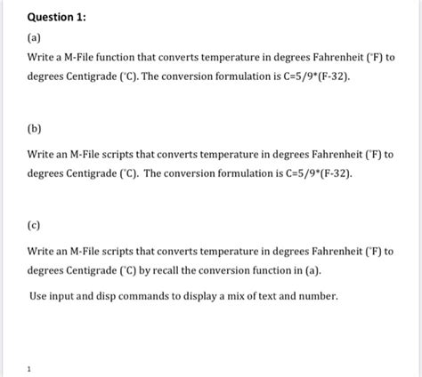 Solved Question 1 A Write A M File Function That Converts