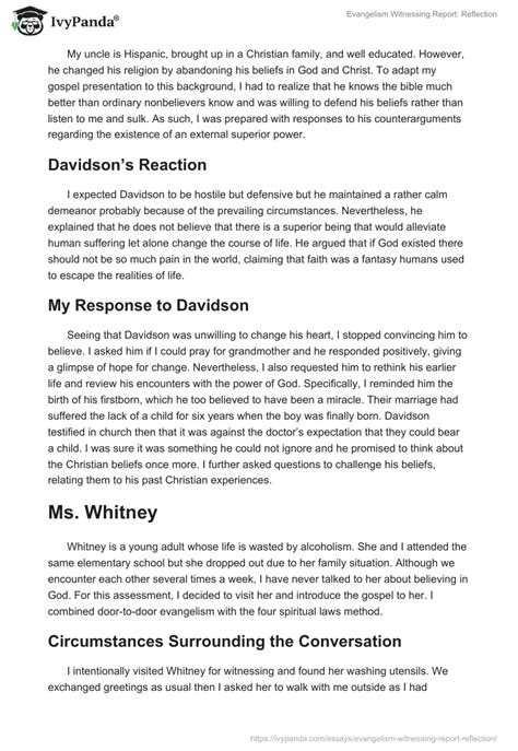 Evangelism Witnessing Report Reflection 1625 Words Report Example