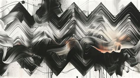 Abstract Black And White Artwork With Dynamic Wave Patterns And Subtle Color Accents Stock