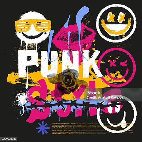 포스터 도시 타이포그래피 거리 예술 낙서 손으로 그린 변경 컬러 장미 다이아몬드 미소 철조망 그래픽 티셔츠 또는 스웨터에 대한 스프레이 스플래쉬 효과로 인쇄 벡터 펑크