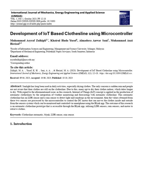 Development Of Iot Based Clothesline Using Microco Pdf Rain