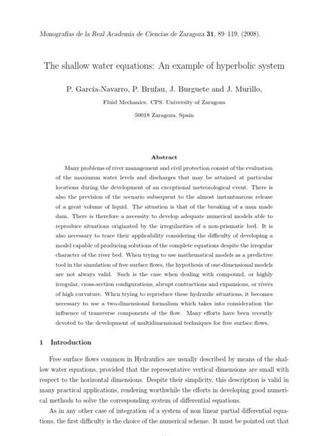 The Shallow Water Equations An Example Of Hyperbolic System Pdf