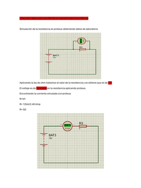 Circuito Simulado En Proteus Magnitudes Electricas Pdf Corriente