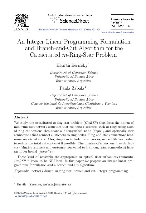 Pdf An Integer Linear Programming Formulation And Branch And Cut Algorithm For The Capacitated