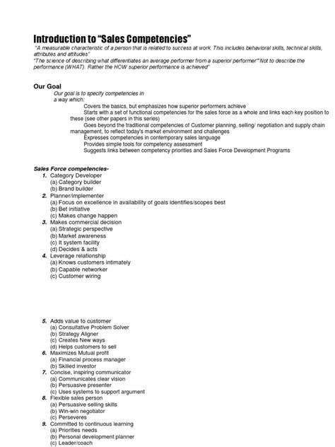 Sales Competency Framework Pdf Strategic Management Competence