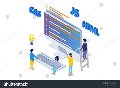 Software Development Isometric Programmer Work Big Stock Vector