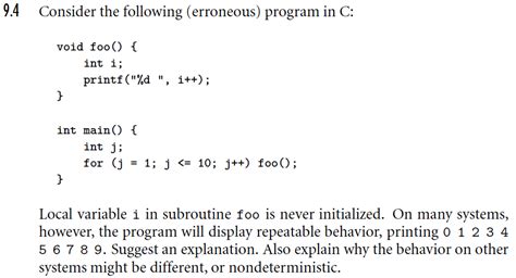 solved 9 4 consider the following erroneous program in c
