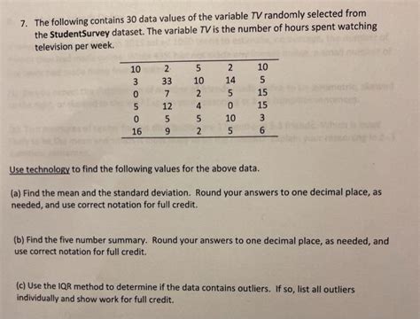 Solved 7 The Following Contains 30 Data Values Of The