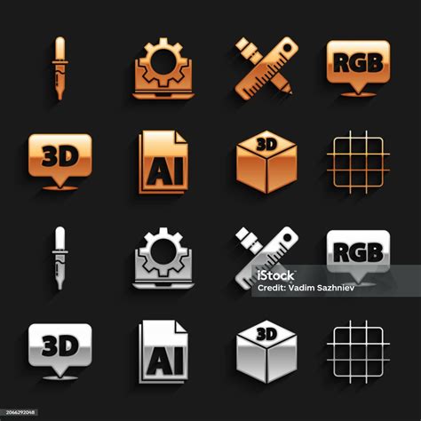 Ai 파일 문서 Rgb 및 Cmyk가 있는 말풍선 그리드 그래프 용지 등각 큐브 텍스트 3d 십자 눈금자 연필 피펫 및 노트북