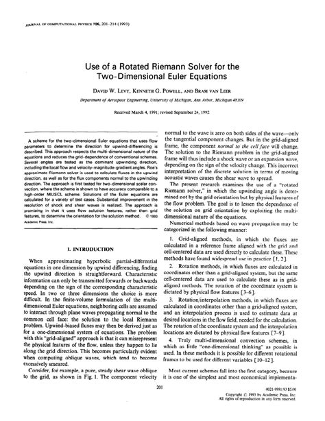 Pdf Use Of A Rotated Riemann Solver For The Two Dimensional Euler Equations