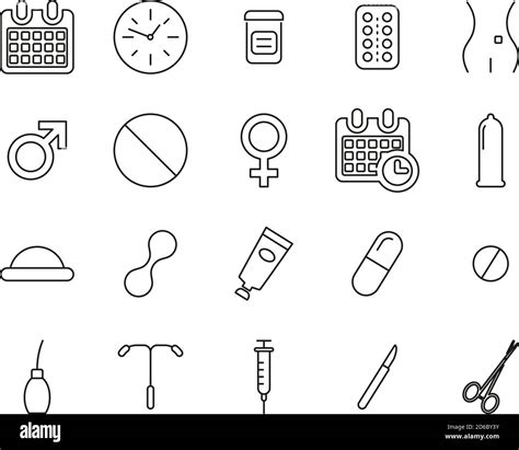 Contraception Methods Icons Thin Line Set Big Stock Vector Image Art