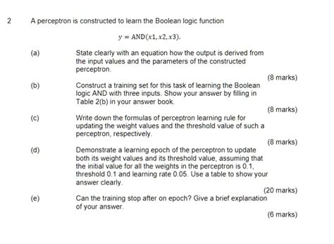 Solved A Perceptron Is Constructed To Learn The Boolean Logic Function