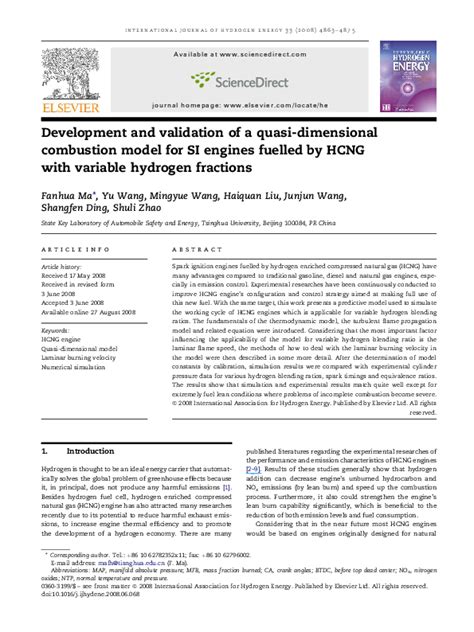 Pdf Development And Validation Of A Quasi Dimensional Combustion Model For Si Engines Fuelled