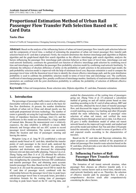 Pdf Proportional Estimation Method Of Urban Rail Passenger Flow Transfer Path Selection Based