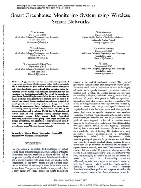Smart Greenhouse Monitoring System Using Wireless Sensor Networks Pdf