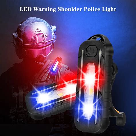 Mini Led Flashlight Redandblue Led Police Light Usb Rechargeable Shoulder Warning Clip Flashing