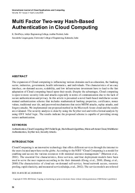 Pdf Multi Factor Two Way Hash Based Authentication In Cloud Computing