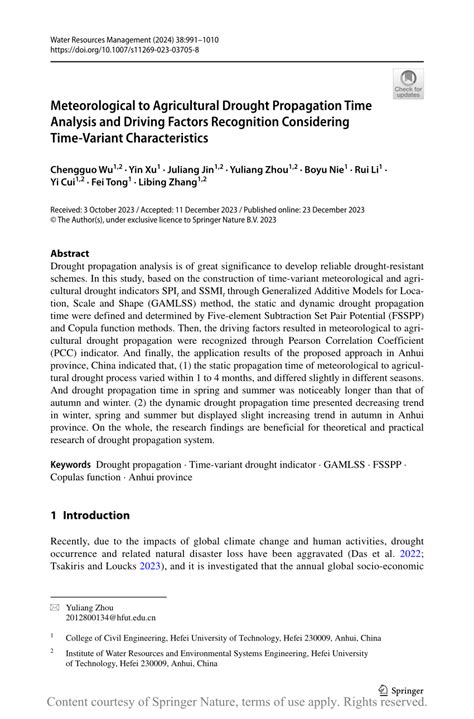 Meteorological To Agricultural Drought Propagation Time Analysis And Driving Factors Recognition