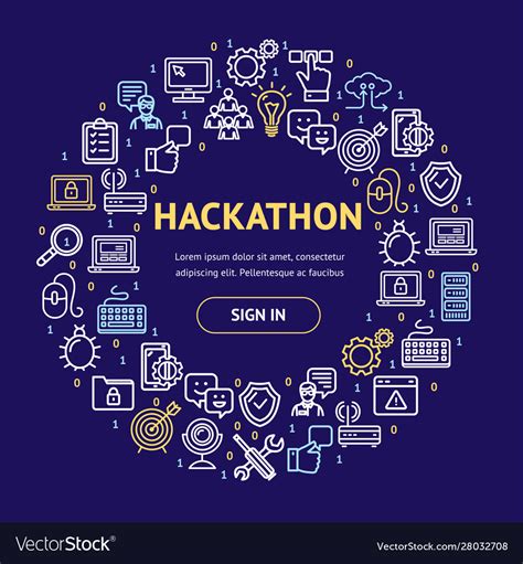 Hackathon Signs Round Design Template Thin Line Vector Image