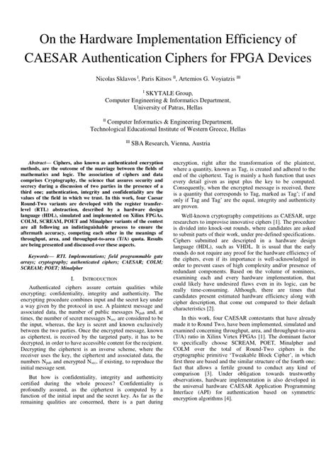 Pdf On The Hardware Implementation Efficiency Of Caesar