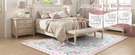Collive Pink Floral Rugs For Bedroom Girls 5x7 Bow Nursery