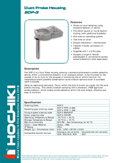 Duct Probe Housing Sdp 3 For Air Duct Smoke Detection Features